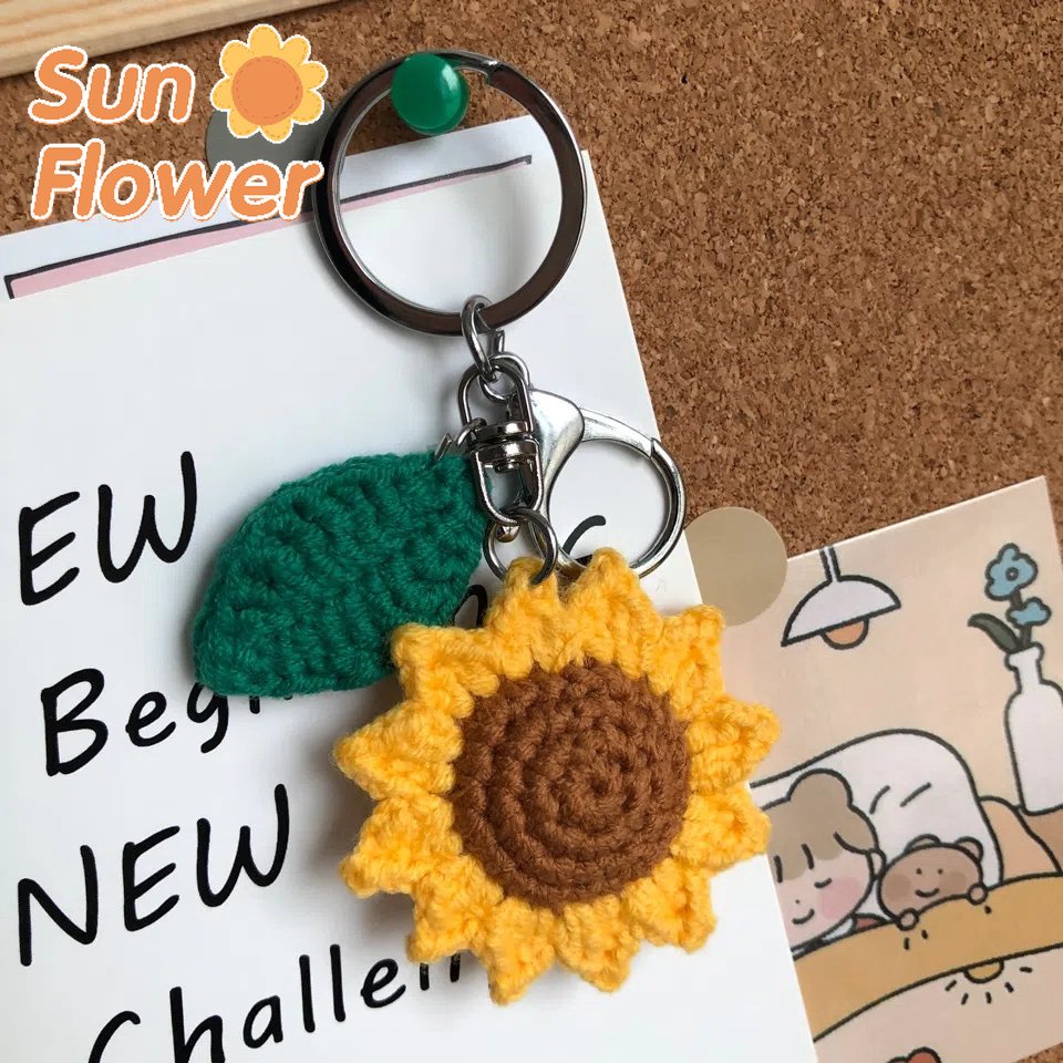Sunflower Keychain DIY Pendant Hanging Key Chains Hand-woven Crochet ...