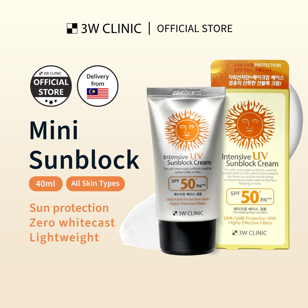 3W Clinic Sunscreen Intensive UV Sunblock Cream Refreshing Suncream Anti UV SPF50 PA+++ (40ml ...