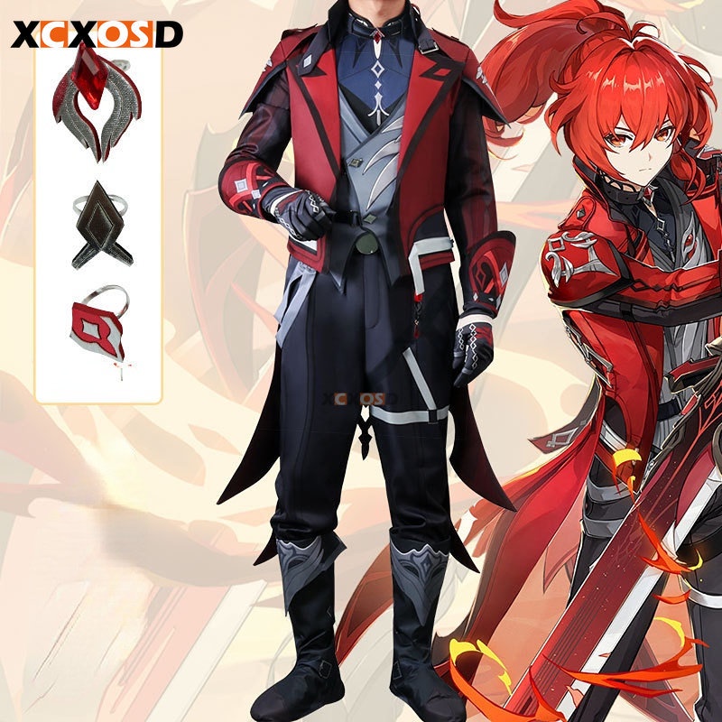 XCXOSD Genshin Impact Diluc Cosplay Costumes Game Red Dead of Night ...
