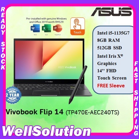 Asus Vivobook Flip 14 TP470E-AEC240TS 14" FHD Touch Laptop INDIE BLACK ...