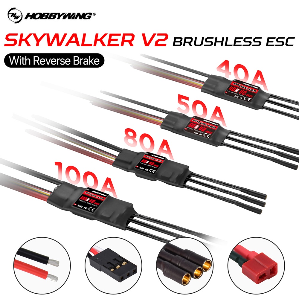Hobbywing Skywalker V2 Brushless ESC BEC Speed Controller 40A 50A 80A 100A with Reverse Break ...