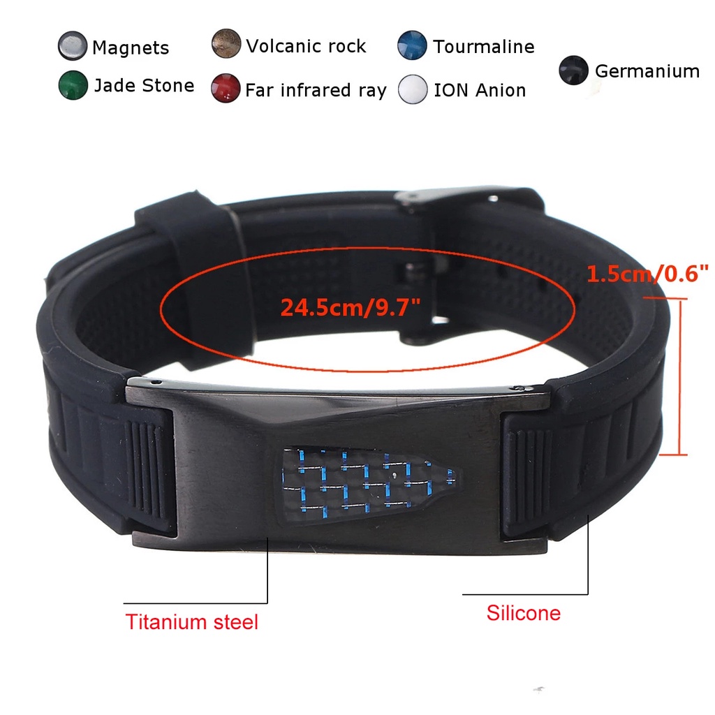 Titanium Steel Silicone Armband Power Bio Health Bracelet Magnetic ...