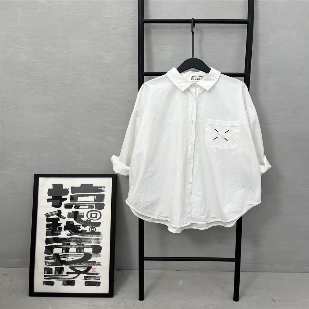 new Mm6 Margiela Oversize Pocket Stitch Logo White Shirt | Shopee Malaysia
