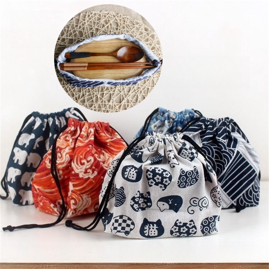 1 Pc Portable Japanese Style Food Storage Bag For Women Men Polyester ...