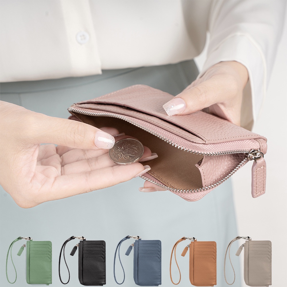 Genuine Leather Mini Card Holder Wallet Women First Layer Cowhide RFID ...