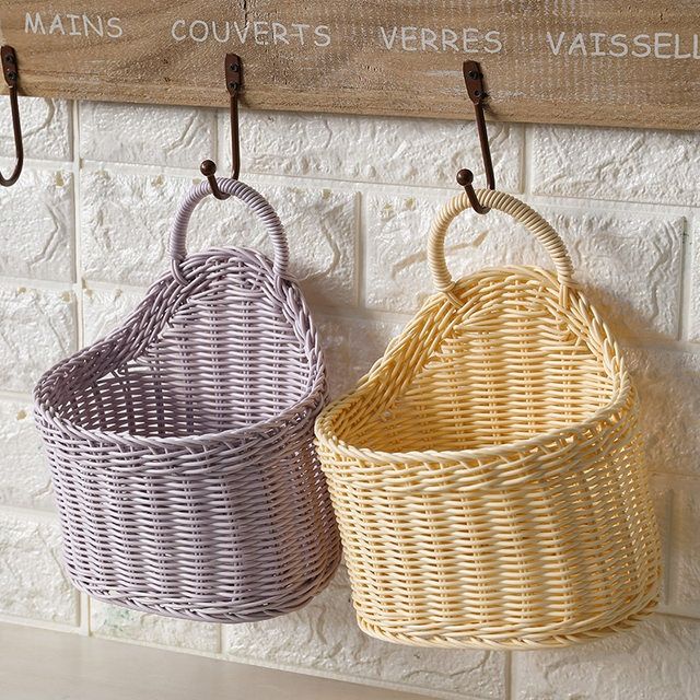 Plastic Rattan Weaving Wall Hanging Basket Kitchen Green Onions, Ginger ...