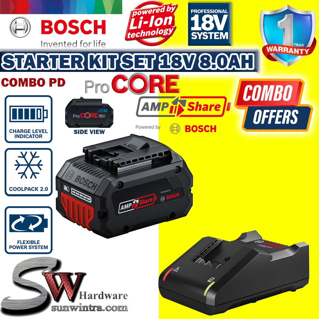 Bosch 1x / 2x 18v PROCORE 8.0Ah Battery Combo 1x GAL18V-40 Battery Charger (FAST CHARGER)(18V ...