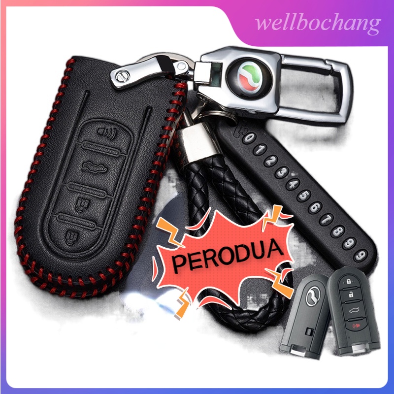 For PERODUA MYVI BEZZA AXIA ARUZ Genuine Leather Key Cover Key Holder ...