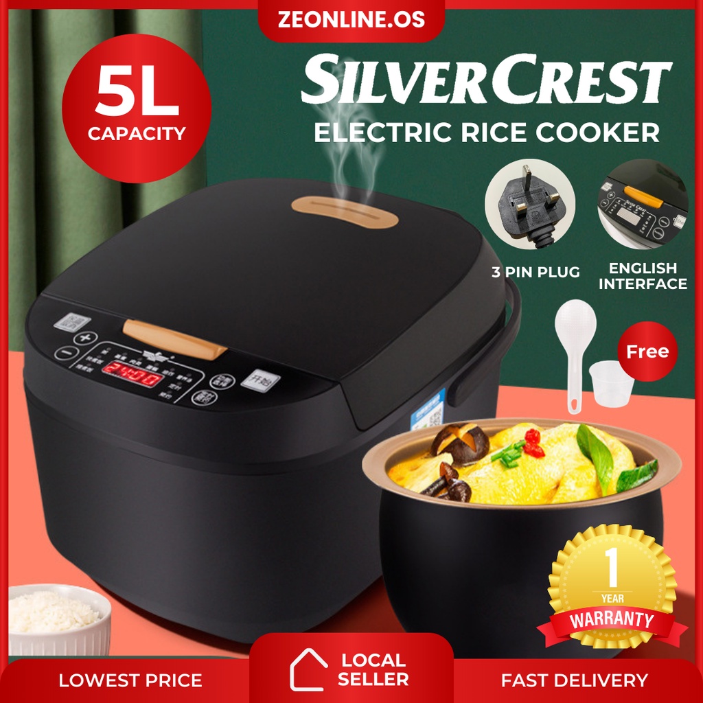 5L Large Capacity Multifunction Sliver Crest Rice Cooker Non-Stick Elektrik Periuk Nasi | Shopee ...