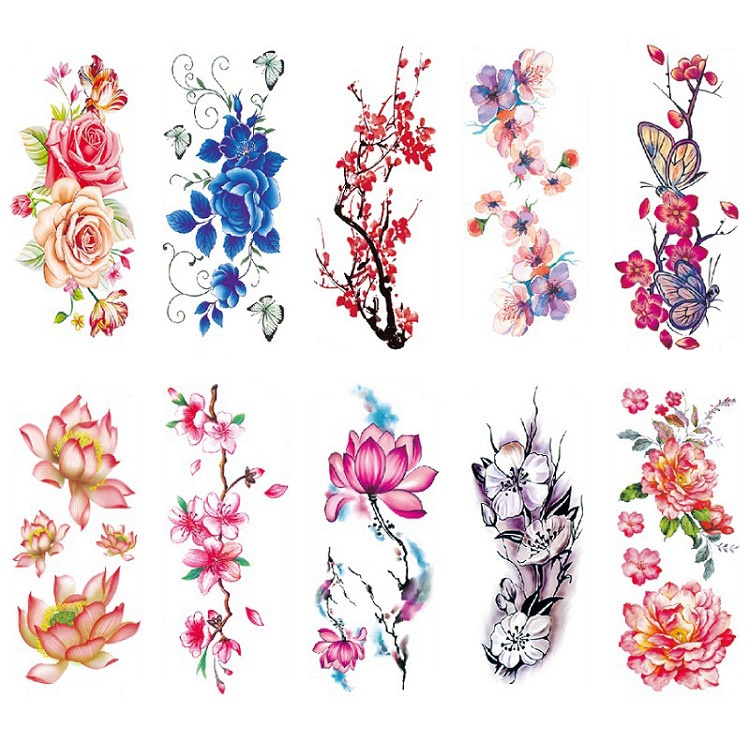 Colorful Flowers Waterproof Tattoo Stickers Chest Arm Cover Marks 3D ...