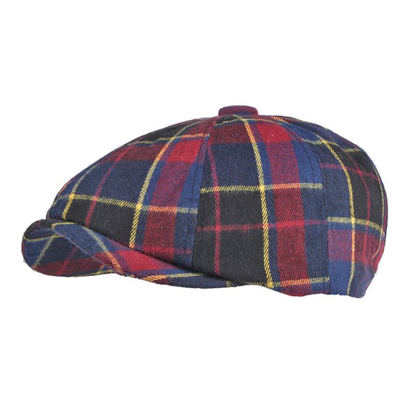 New Cotton Spring Summer Patchwork Plaid Newsboy Caps Flat Peaked Cap ...