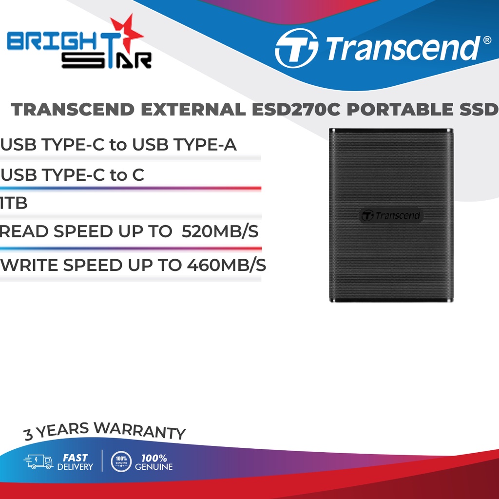TRANSCEND ESD270C EXTERNAL PORTABLE SSD | Shopee Malaysia