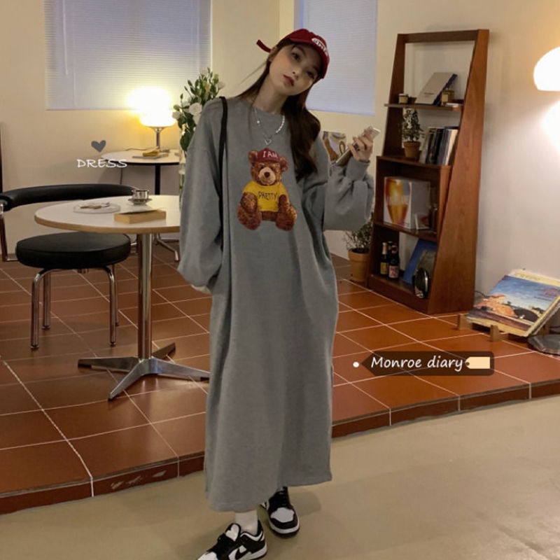 【Dress Oversized】(40-150kg) Long Sleeves Plus Size Maxi Dress Round ...