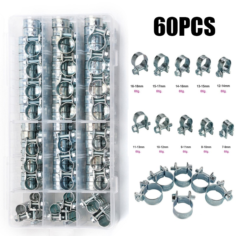 60pcs 7-18mm Fuel Line Hose Clips Clamp Diesel Petrol Pipe Coolant ...