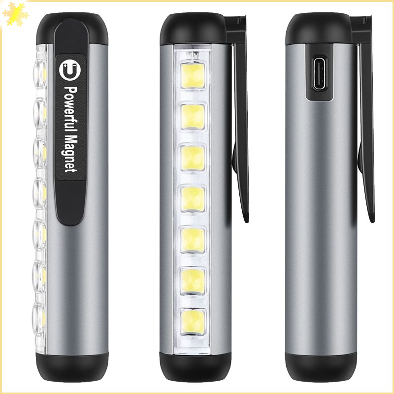 Mini Led Flashlight Professional Torch With Clip Magnet Work Light Usb ...