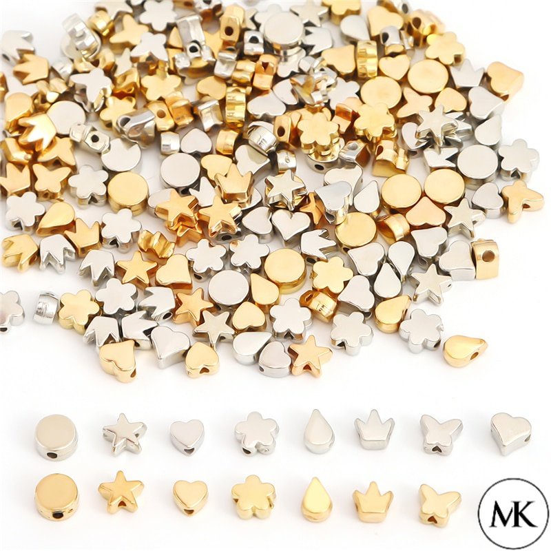 MK 100Pcs Geometry Beads for Needlework Jewelry Making CCB Gold Plated ...