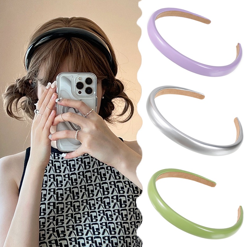 PU Shiny Sponge Headband Fashion Solid Color Hair Bands Women Hair ...