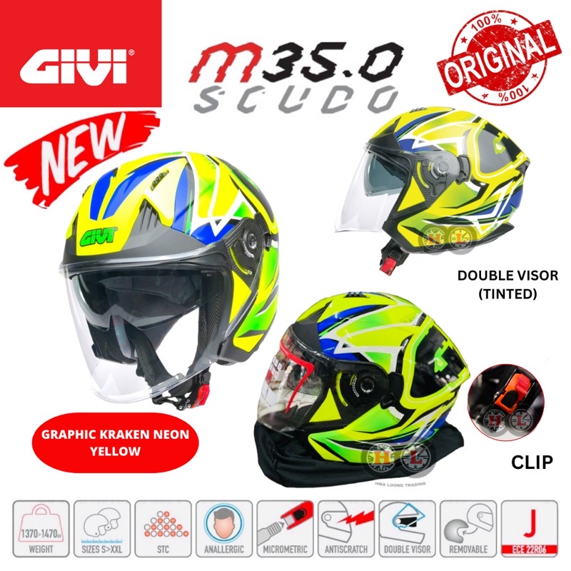 GIVI M35.0 DOUBLE VISOR OPEN FACE HELMET ORIGINAL (GIVI GRAPHIC COLOUR DOUBLE VISOR HELMET SIRIM ...