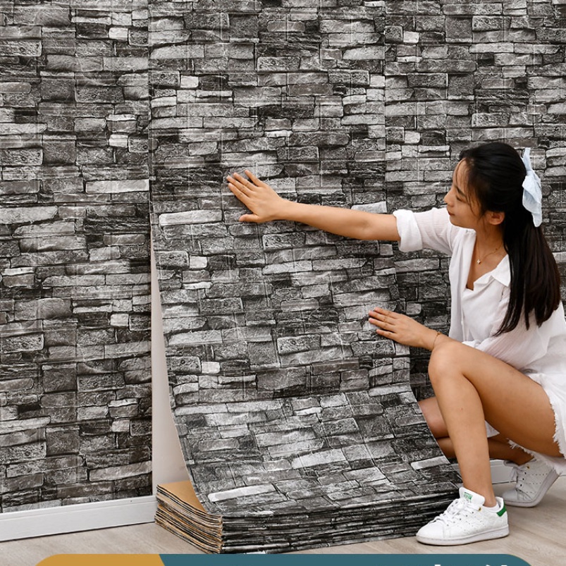 Brick Foam Wallpaper Dinding 3D Wall Paper Stickers Wall Stickers ...