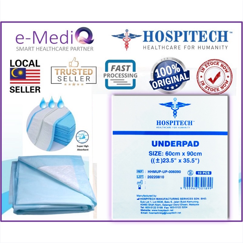 Hospitech Disposable Underpad 60cm x 90cm -10 Pieces Per Pack (New & Ready Stock) (Exp: Apr/2027 ...