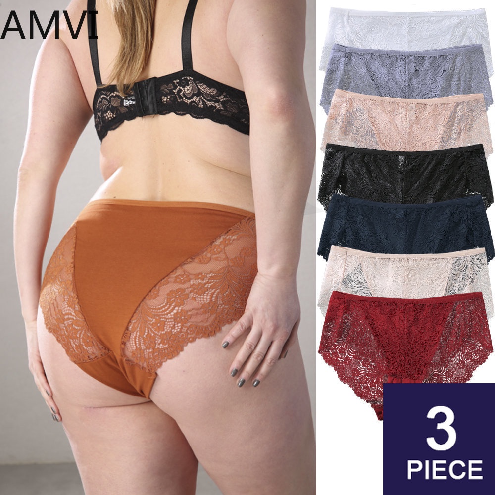 AMVI L-4XL Panty Plus Size for Women Solid Colors Lace Panties Ladies Underwear Floral Sexy ...