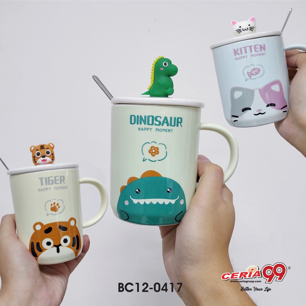 3.430ML Premium Porcelain mug with Stainless Steel Spoon And Cute Cartoon Lid (BC12-0417,BC12 ...