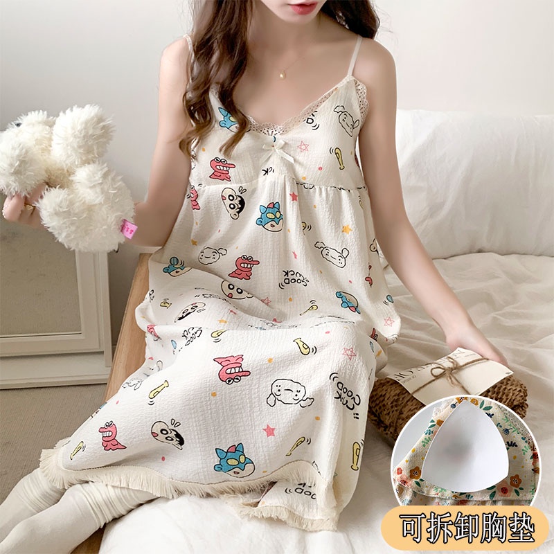 Crayon Shin-chan Night Dress Cotton Removable Chest Pad Slip Dress Cute ...