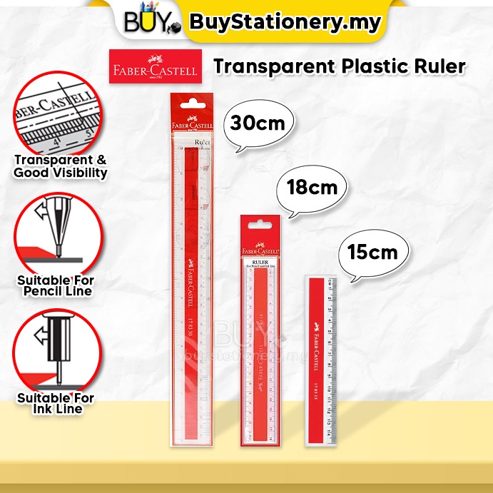 Faber Castell Pembaris Plastik Transparent Plastic Ruler 15cm/18cm/30cm ...