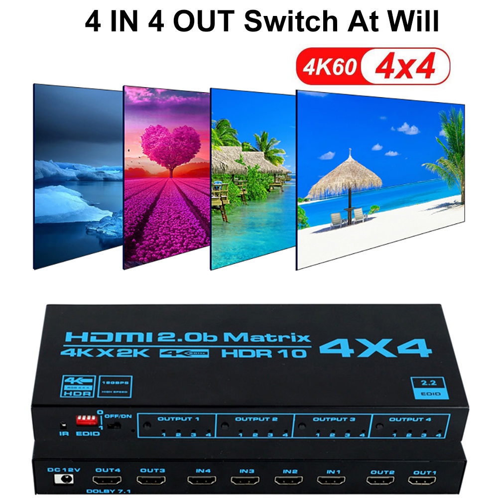 4K@60Hz HDMI Matrix Switch 4x4 with EDID HDR10 , 4 in 4 Out HDMI ...