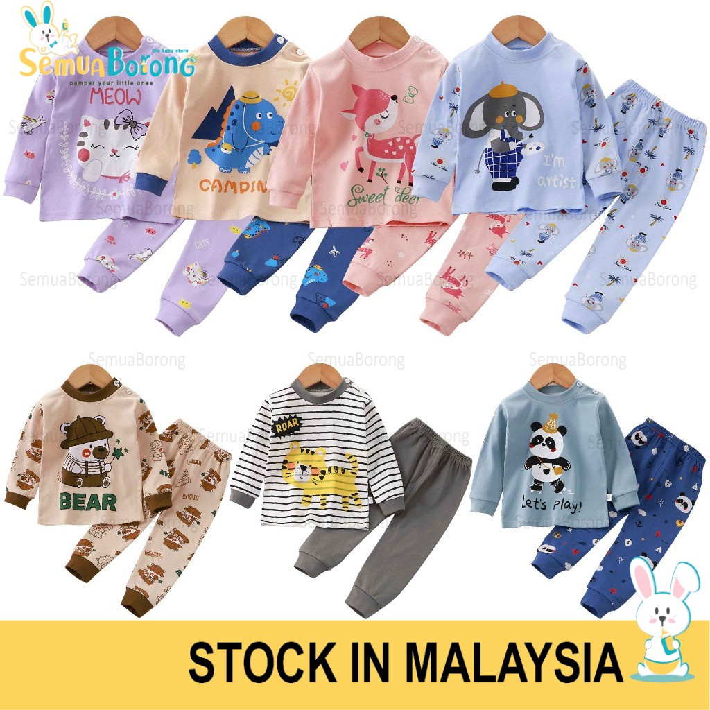 (6m-5yrs) Kids Pyjamas Set Baju Tidur Bayi Children Night Sleepwear ...