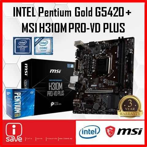 PWP Intel Pentium Gold G5420 Processor + MSI H310M PRO-VD PLUS ...
