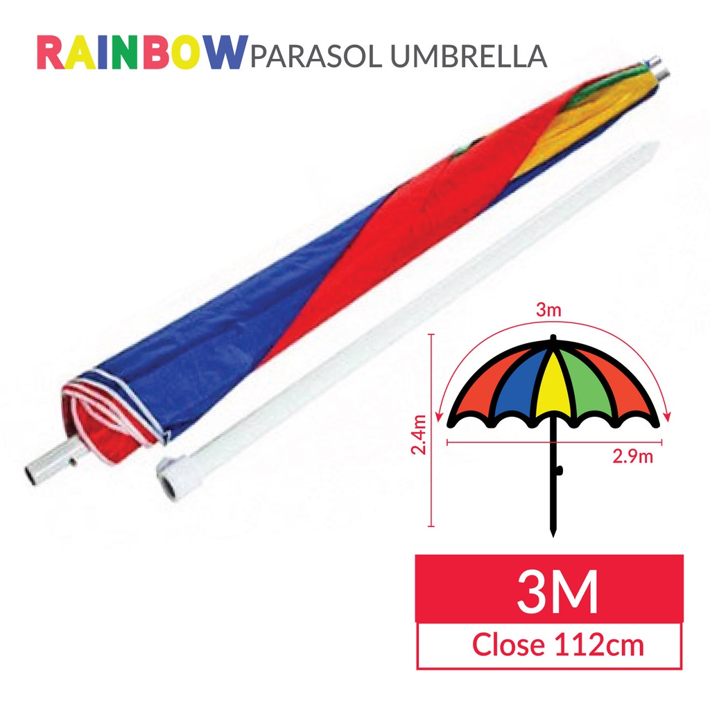 3M Big Rainbow Parasol Umbrella Extra Large Adjustable Outdoor Beach ...