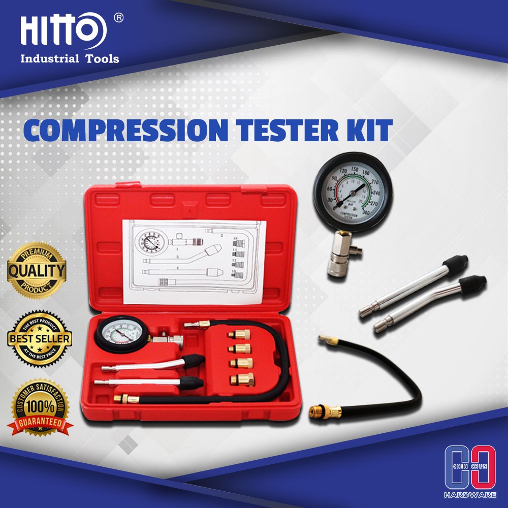 HITTO ENGINE PRESSURE GAUGE TESTER KIT COMPRESSION LEAKAGE DIGNOSTIC ...