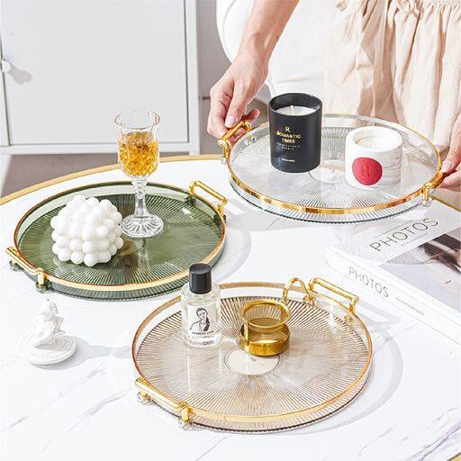 Nordic Luxury Plastic Clear Tray with Handle Multifunctional Storage ...