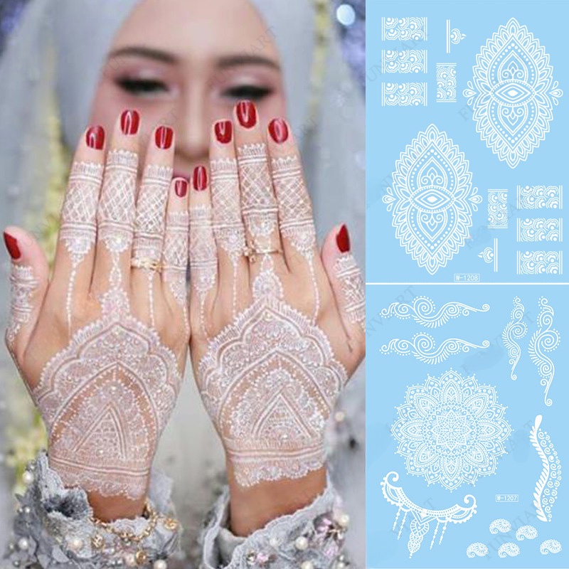 White Henna Tattoo Stickers Waterproof Temporary Hand Tattoo Stickers