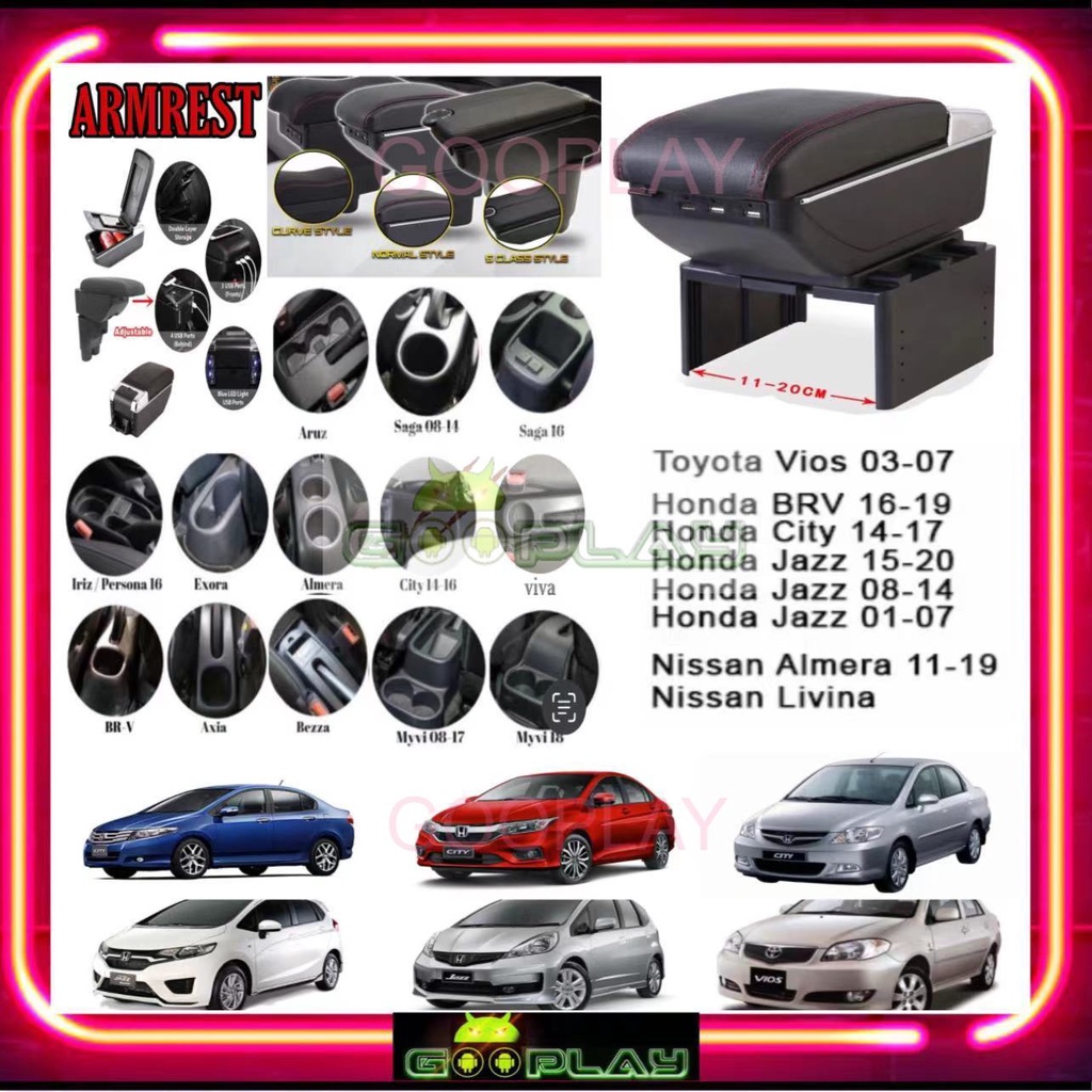 Car Arm Rest USB Port Armrest Console Box HONDA CITY JAZZ BRV CITY GM6 ...