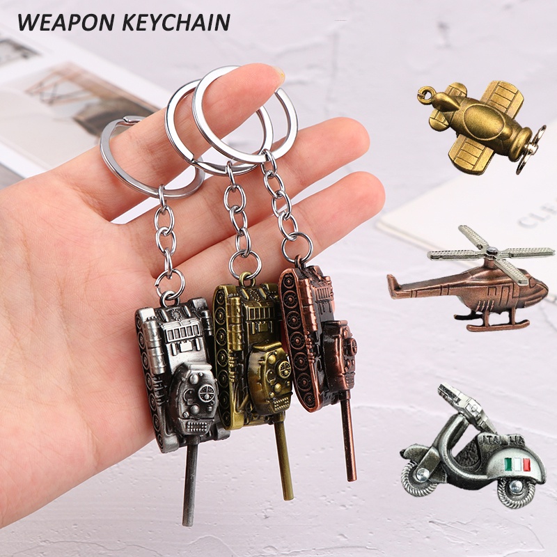 Mini Metal Tank Keychain 3D Punk Weapon Model Pendant for Men Women Car ...