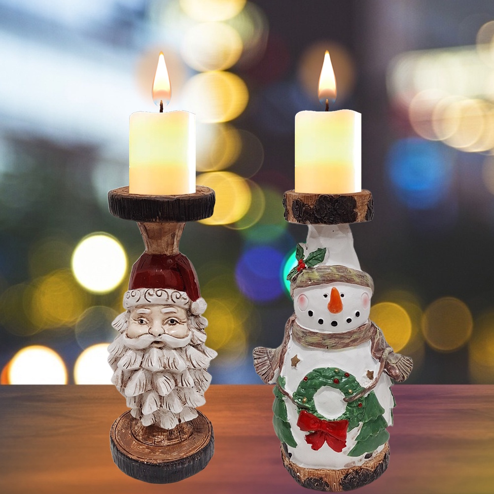 Santa Snowman Resin Candlestick Candle Holders Candle Tealight Holder ...