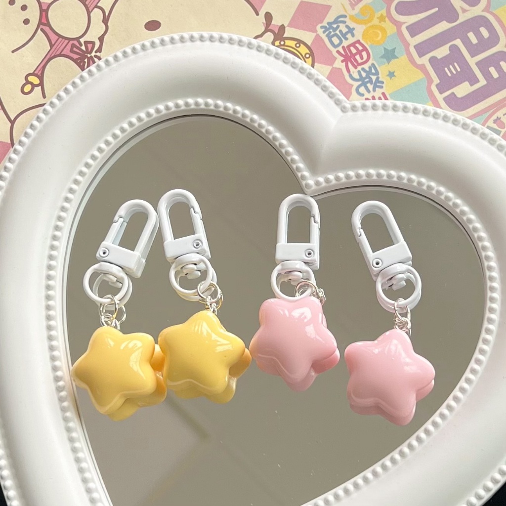 Cute Pink Cream Yellow Star Keychain Ins Pentagram Backpack Pendant ...