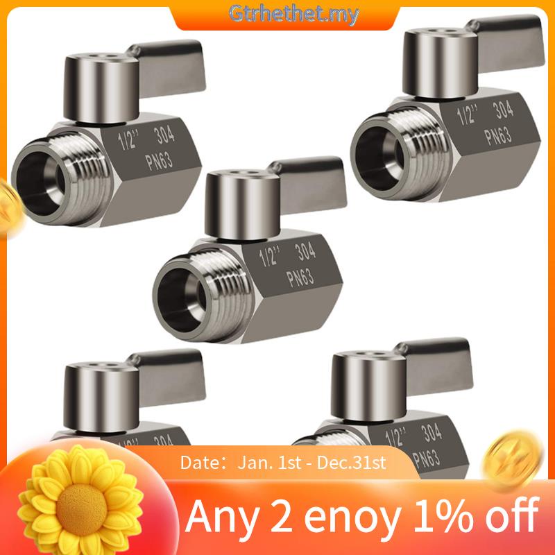 5X 304 Stainless Steel Mini Ball Valve(1/2 Inch Female x Male) NPT ...
