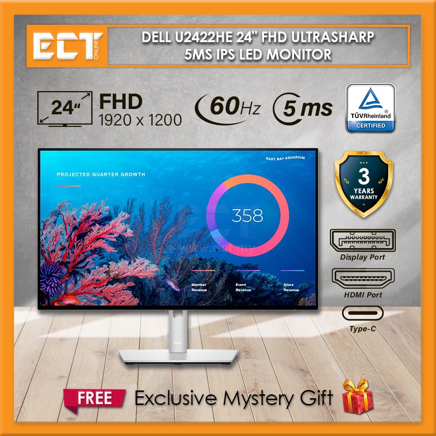 Dell U2422HE 24" FHD UltraSharp (1920 x 1200) 5MS IPS LED Monitor (HDMI ...
