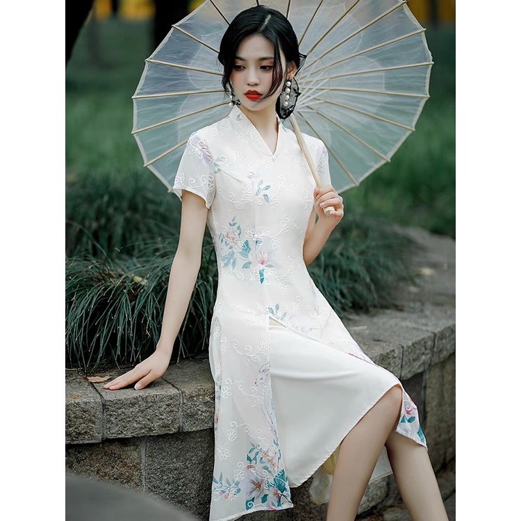 V-Neck Cheongsam Dress - Deer Print Qipao - Slim Cheongsam - Modern ...