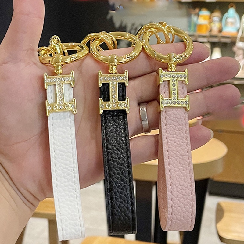 Personalized H Letter Leather Keychain Cute Rhinestone Decorative Chain ...