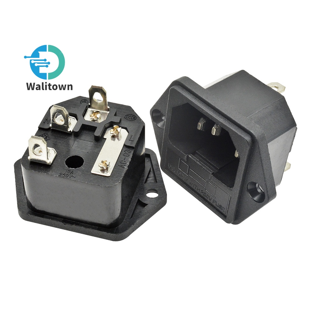 AC-03 screw fixed AC power socket 10A/250V iron core with fuse ...