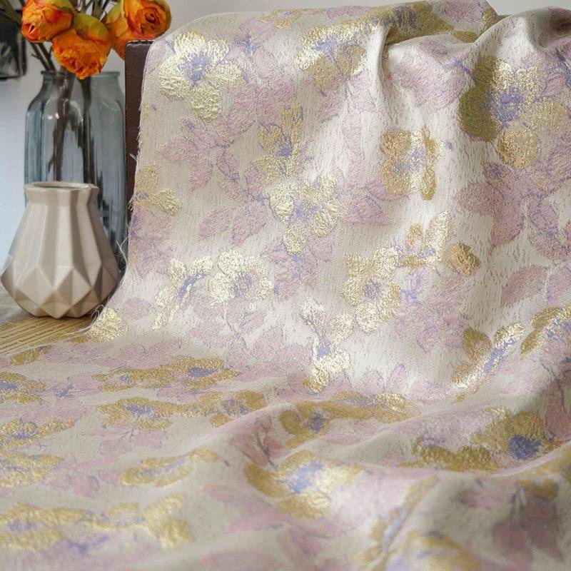 [1 Meter]Retro Gold Silk Flower Yarn-dyed Jacquard Fabric Spring and ...