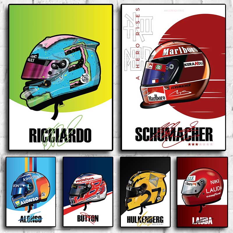 F1 Racing Formula Driver Helmet Modern Art Deco Poster Champion Club ...