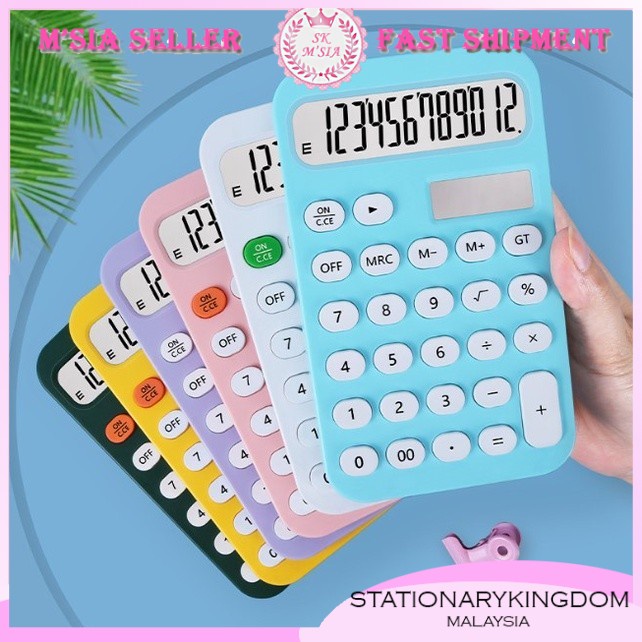 12 Digits Correctible Calculator Pastel Colour Solar and Battery Source ...