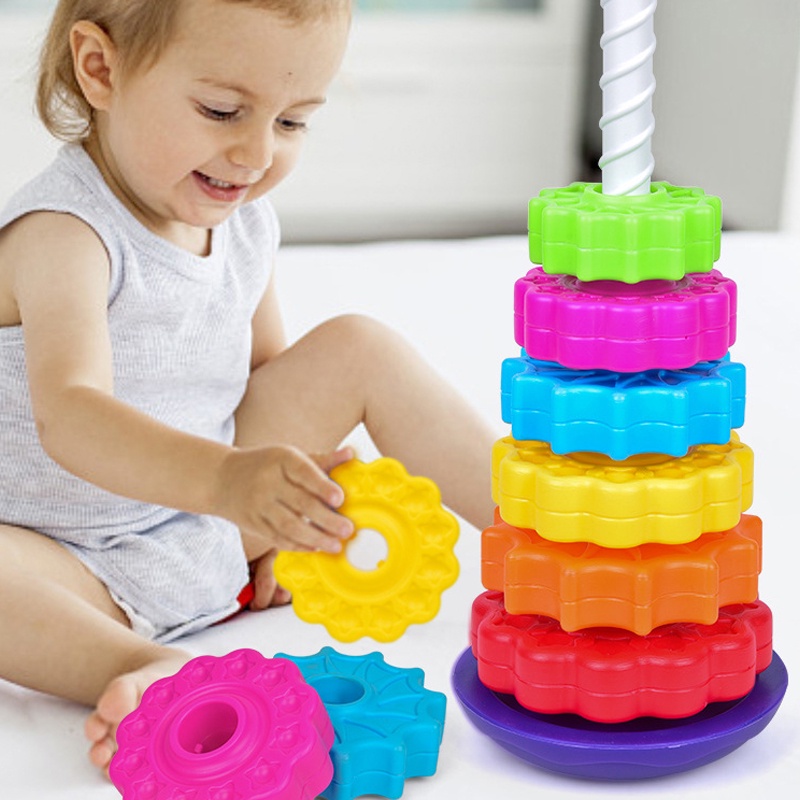 1 Set Baby Toys Interesting Multicolor Rainbow Stacking Tower Twister ...