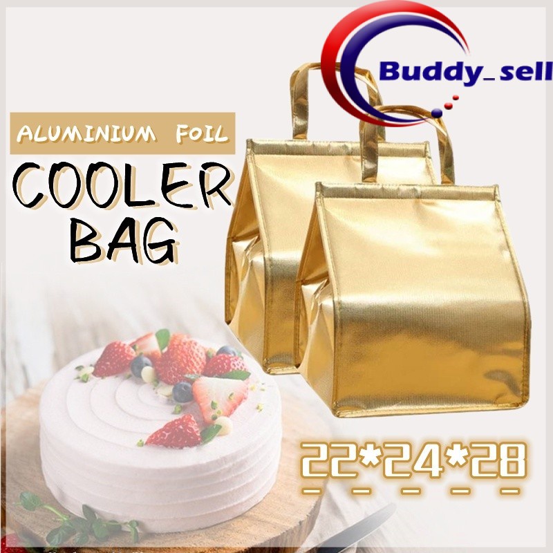 Gold Aluminium Foil Cake Cooler Bag Keep Fresh With Handle Thermal Box ...
