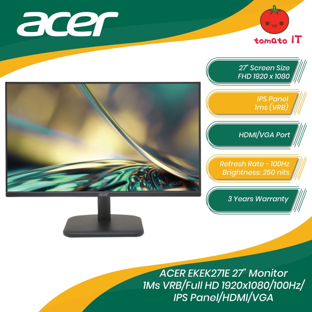 ACER EK271E 27” Monitor 1Ms VRB/Full HD 1920x1080/100Hz/ IPS Panel/HDMI ...
